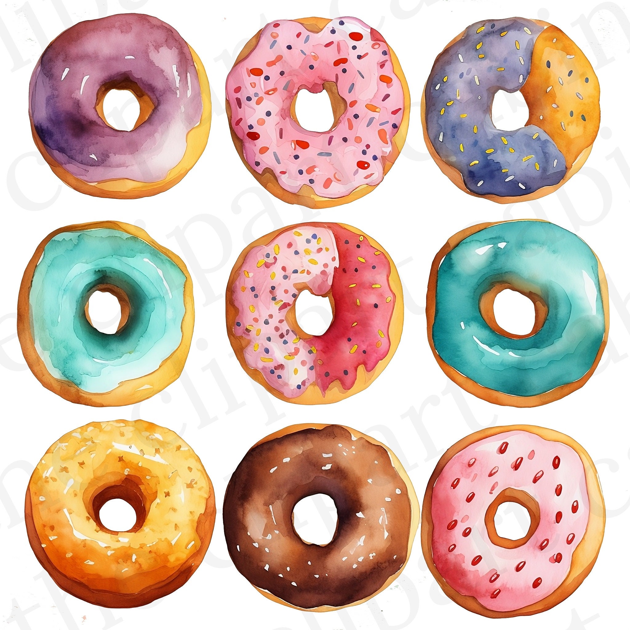 Watercolor Donut Clipart PNG Instant Download - Etsy