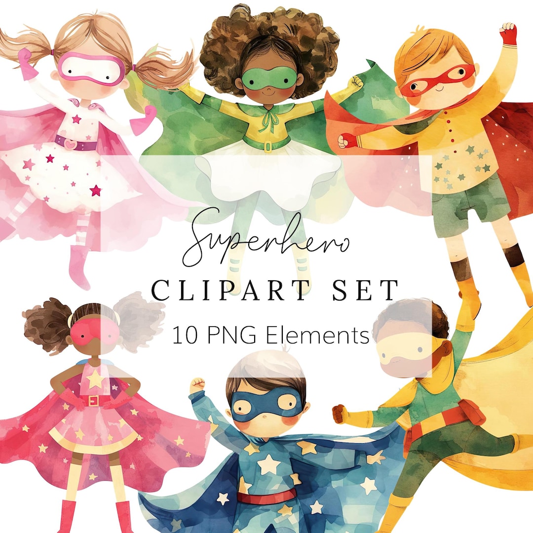 Superhero Kid Clipart Set - PNG - Etsy