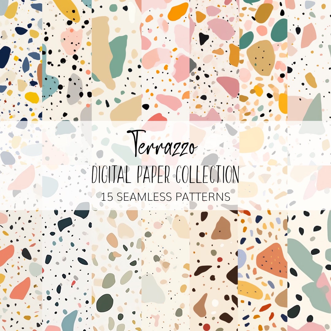 Terrazzo Digital Paper Set, Watercolor, Seamless Patterns - Instant ...