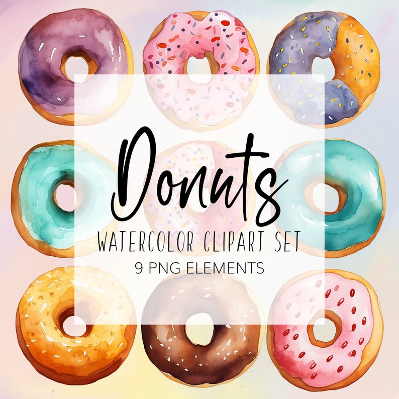 Watercolor Donut Clipart PNG Instant Download - Etsy