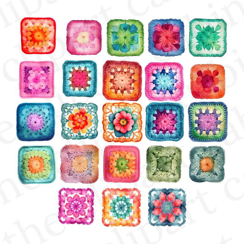 Granny Squares Watercolor Clipart Set PNG Instant Download - Etsy