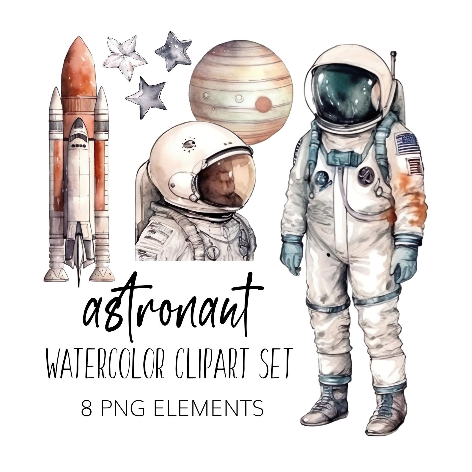 Watercolor Astronaut Clipart Set Space Clipart PNG Instant Download - Etsy