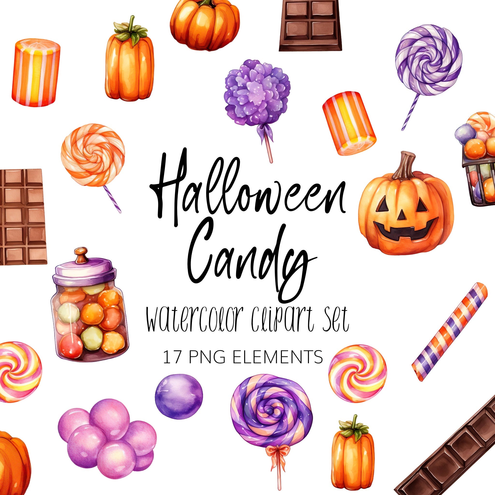Watercolor Halloween Candy Clipart Set PNG Instant - Etsy