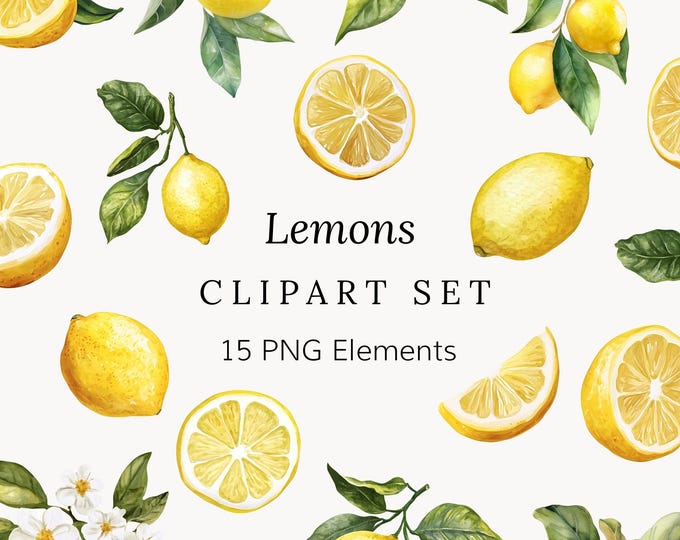 Watercolor Lemon Clipart - PNG - Instant Download - Commercial Use ...