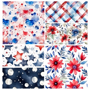 Red White and Blue Digital Paper Set, 4th of July, Seamless Patterns ...