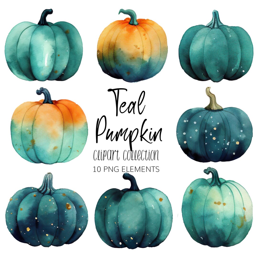 Watercolor Teal Pumpkin Clipart Set - PNG - Instant Download - Etsy