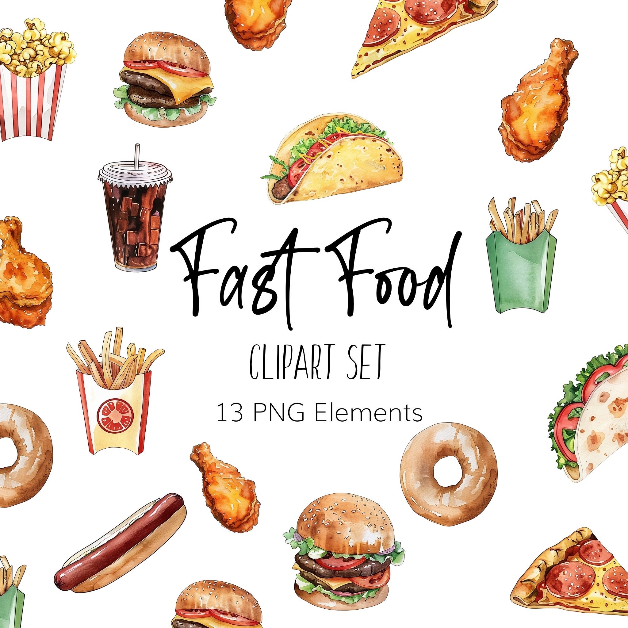 Fast Food Clipart Set PNG - Etsy UK