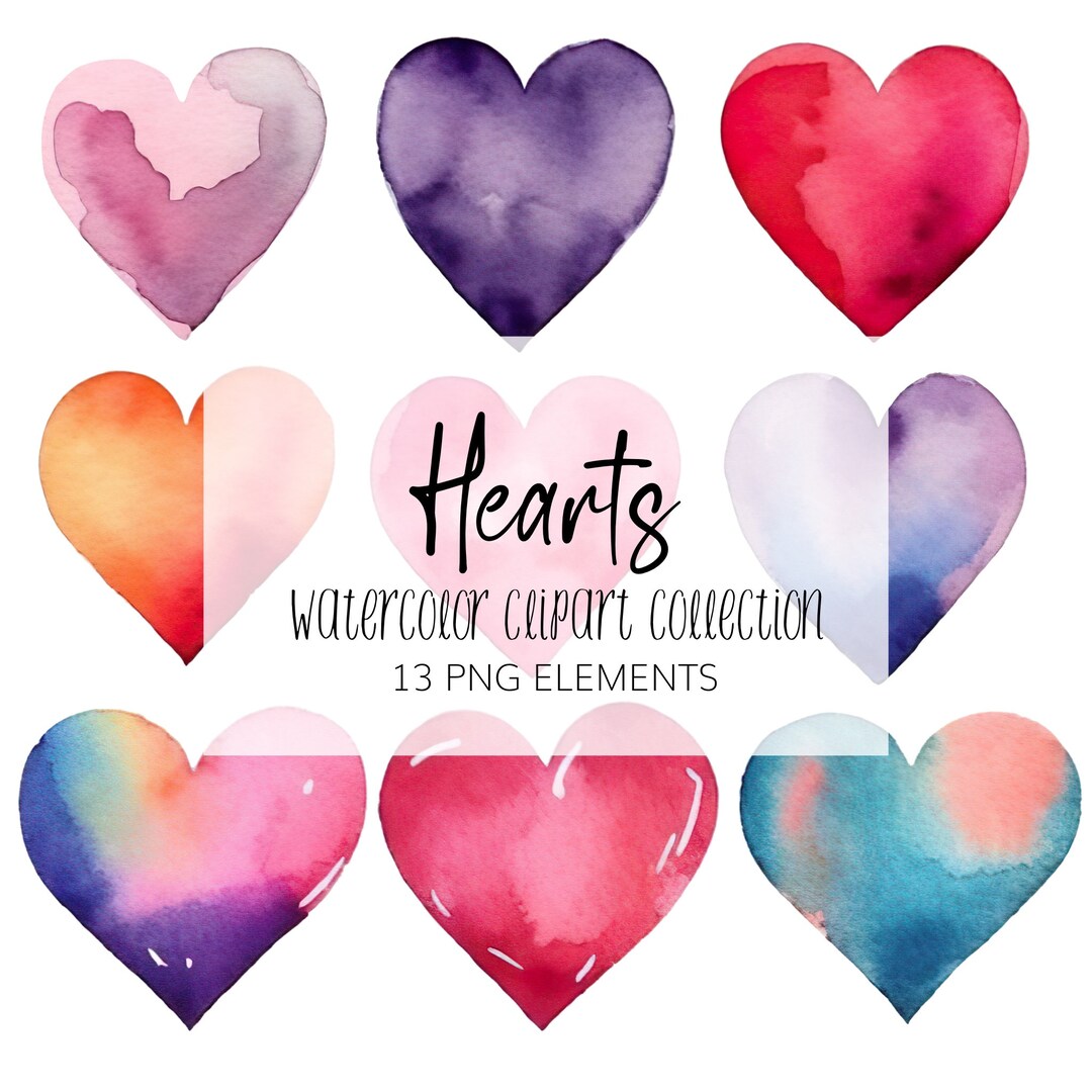 Watercolor Heart Clipart Set - PNG - Instant Download - Etsy