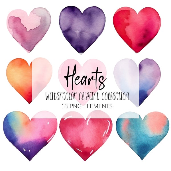 Watercolor Hearts - Etsy