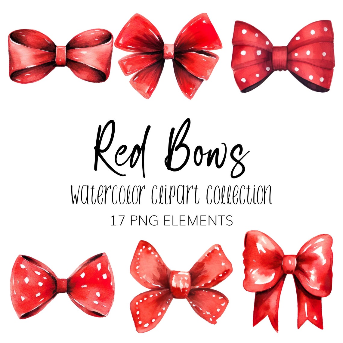 Watercolor Red Bow Clipart Set Christmas PNG Instant - Etsy