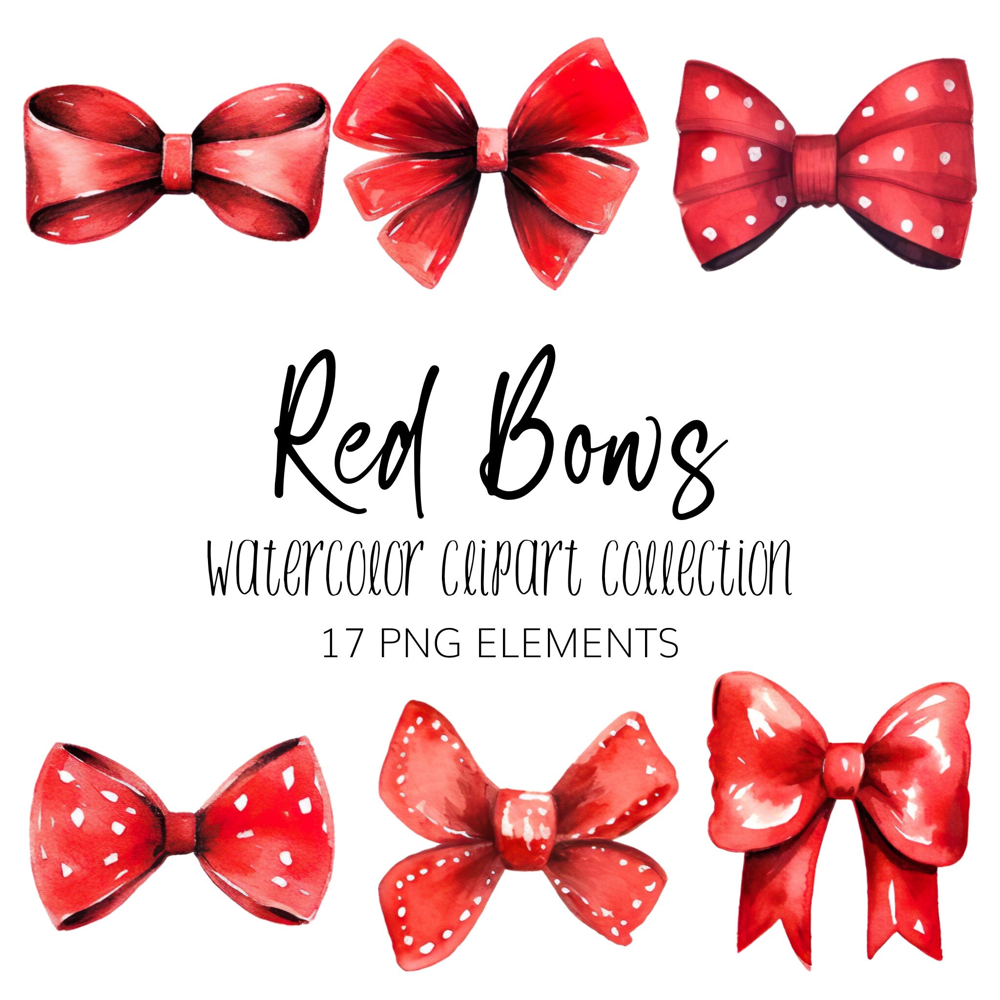 Watercolor Red Bow Clipart Set Christmas PNG Instant - Etsy