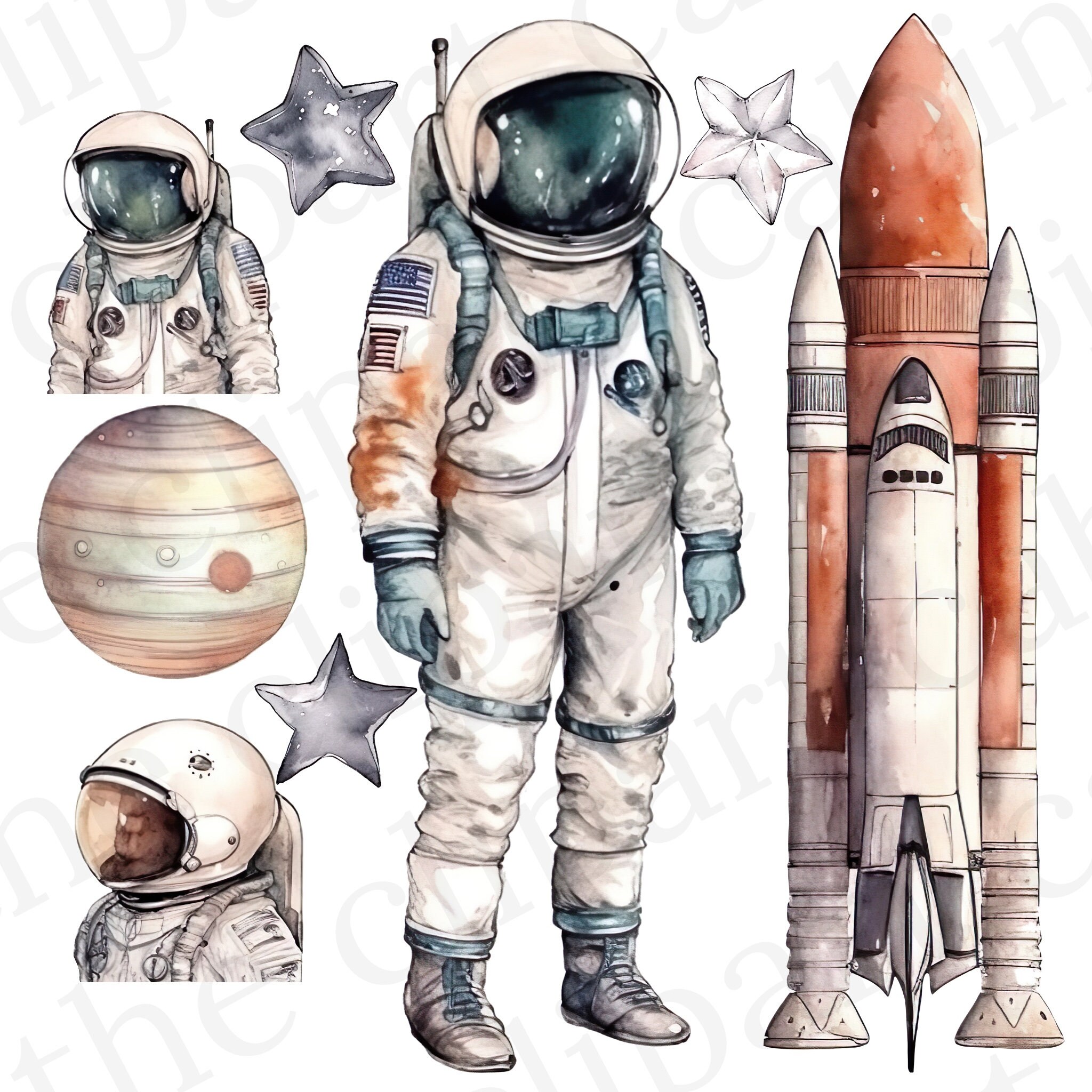 Watercolor Astronaut Clipart Set Space Clipart PNG - Etsy