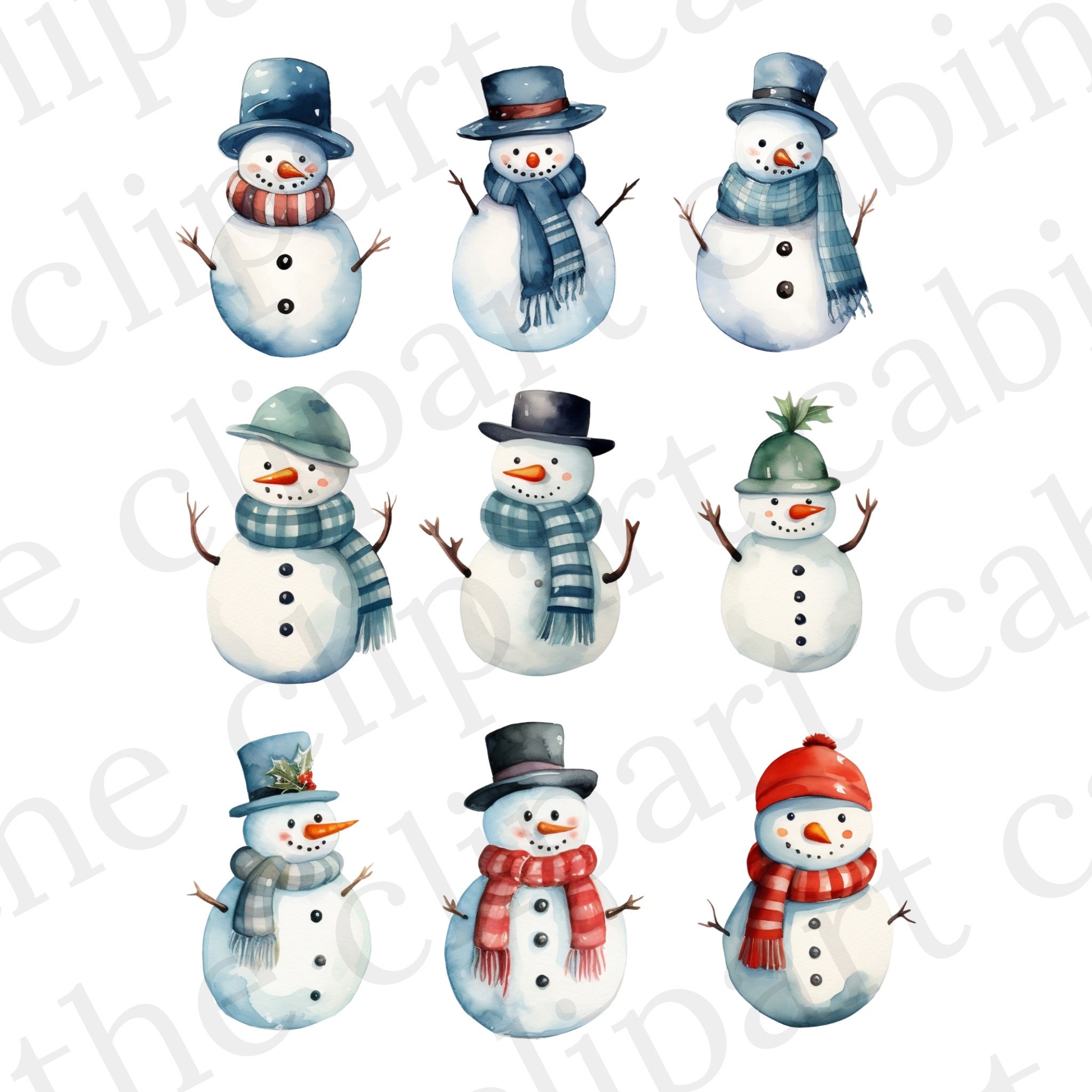 Snowmen Clipart Set Christmas PNG Instant Download - Etsy