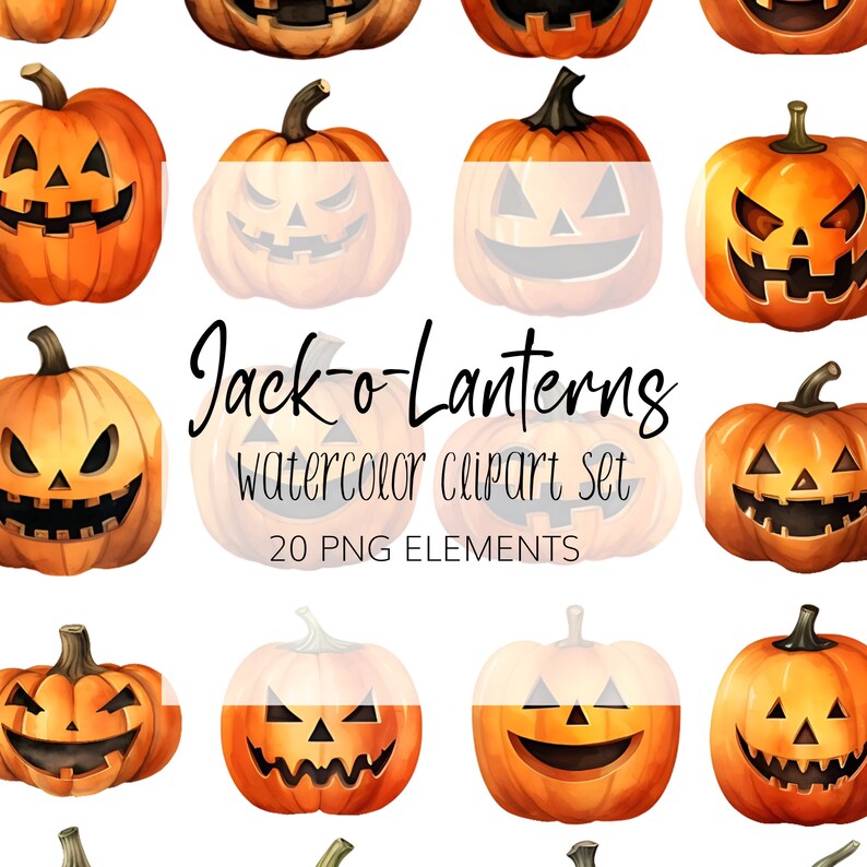 Watercolor Jack-o-lantern Clipart Set PNG Instant Download - Etsy