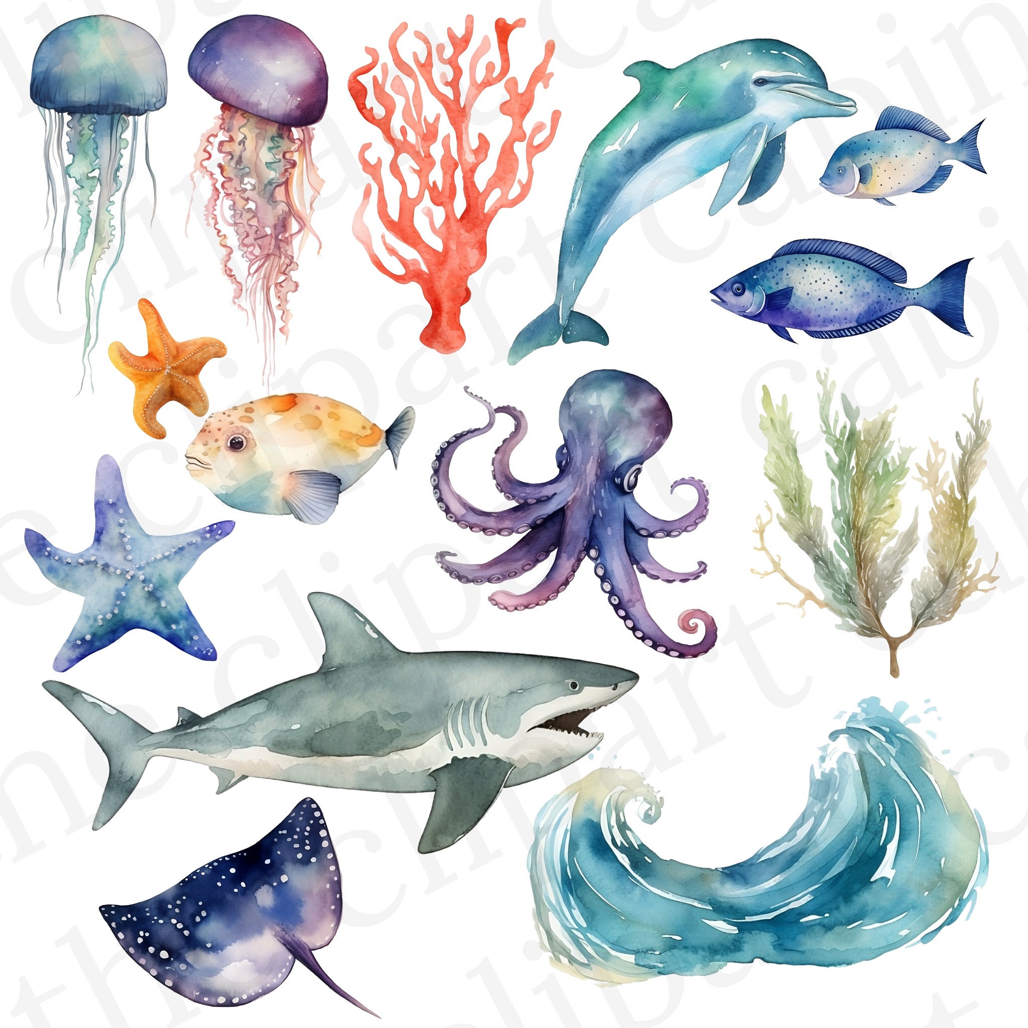 Watercolor Under the Sea Clipart PNG Instant Download - Etsy