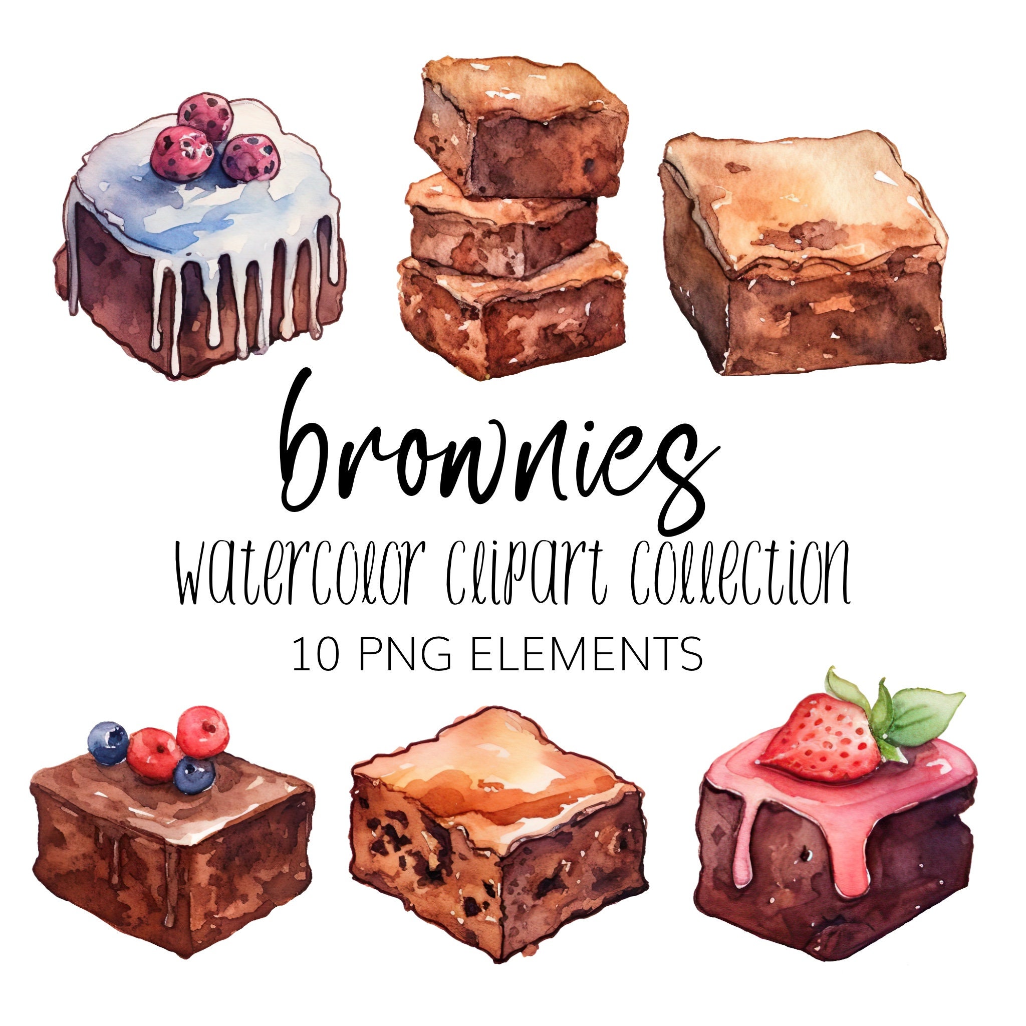 Watercolor Brownies Clipart Set PNG Instant Download - Etsy Canada