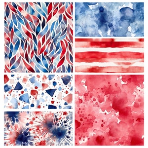 Red White and Blue Digital Paper Set, 4th of July, Seamless Patterns ...