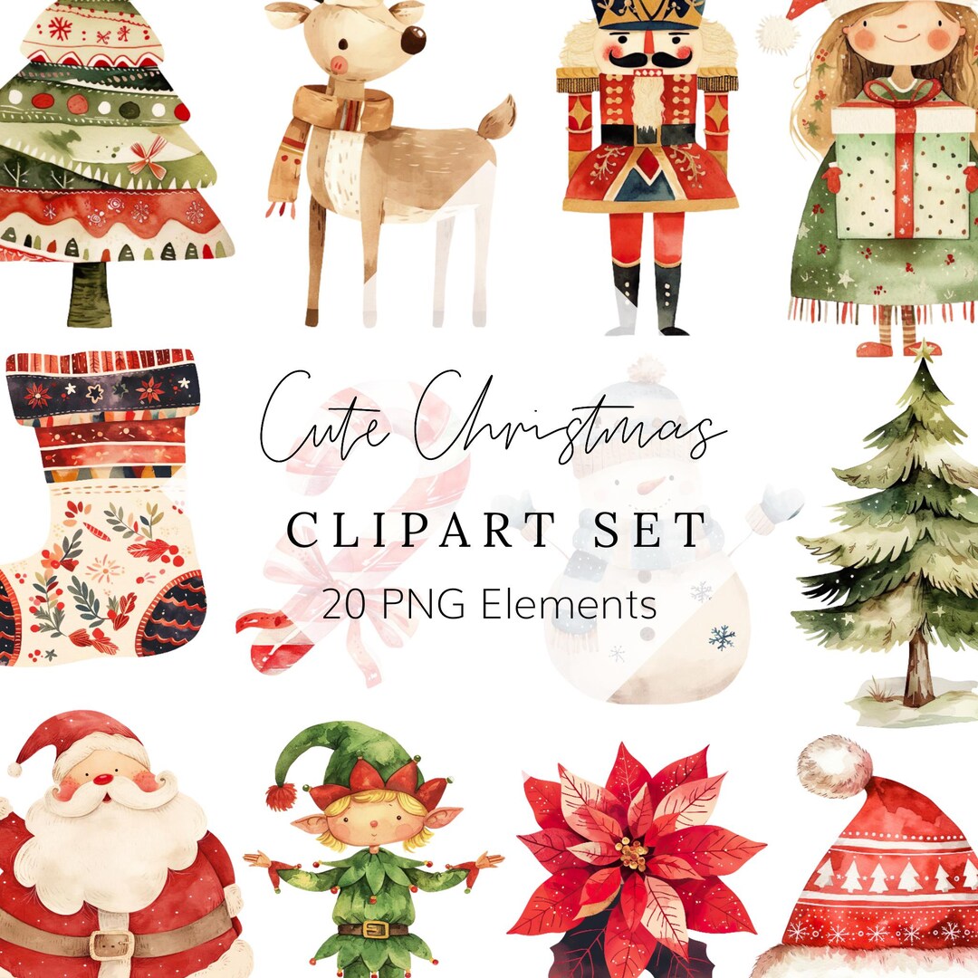 Cute Christmas Clipart Set - PNG - Etsy