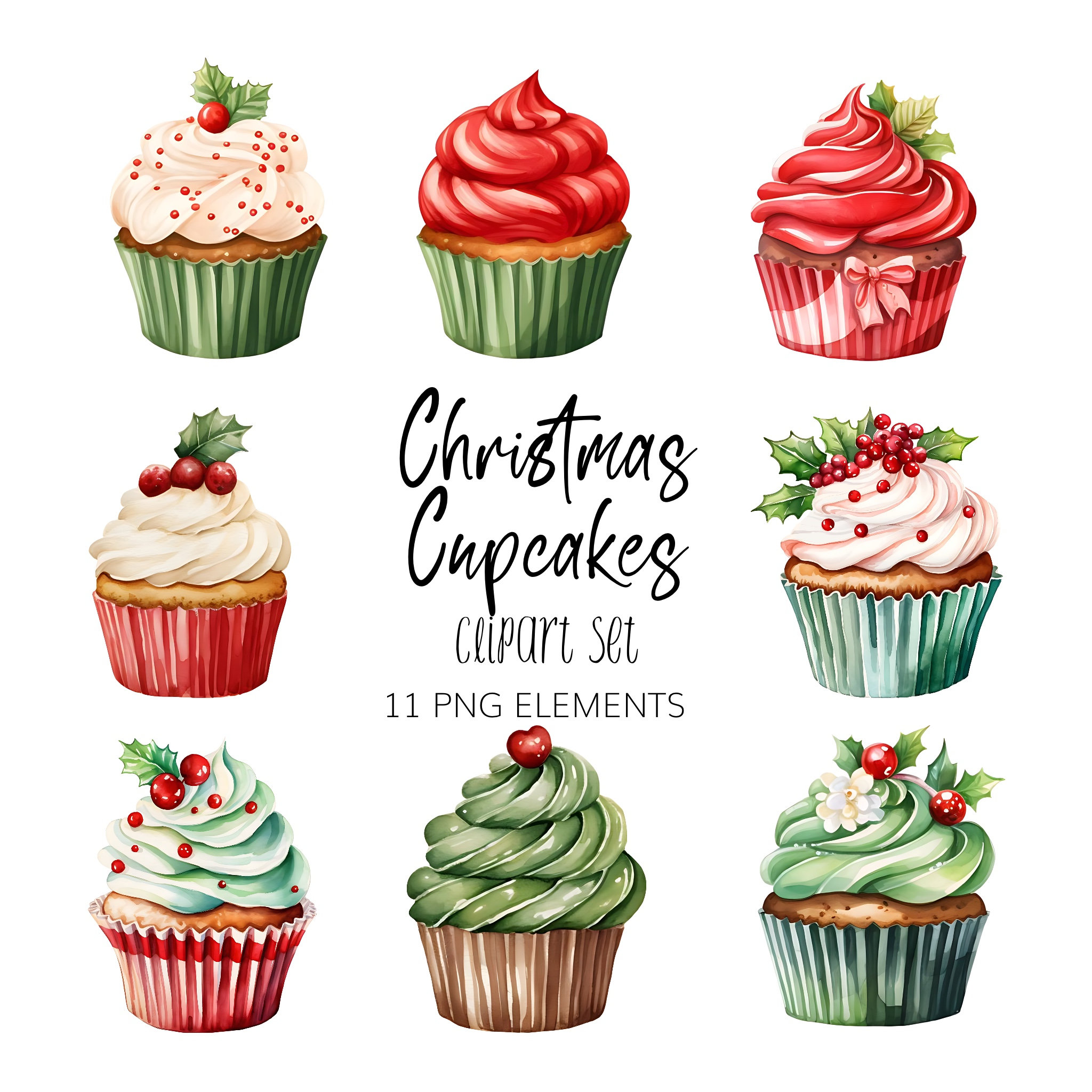 Christmas Cupcake Clipart Set Christmas PNG Instant - Etsy