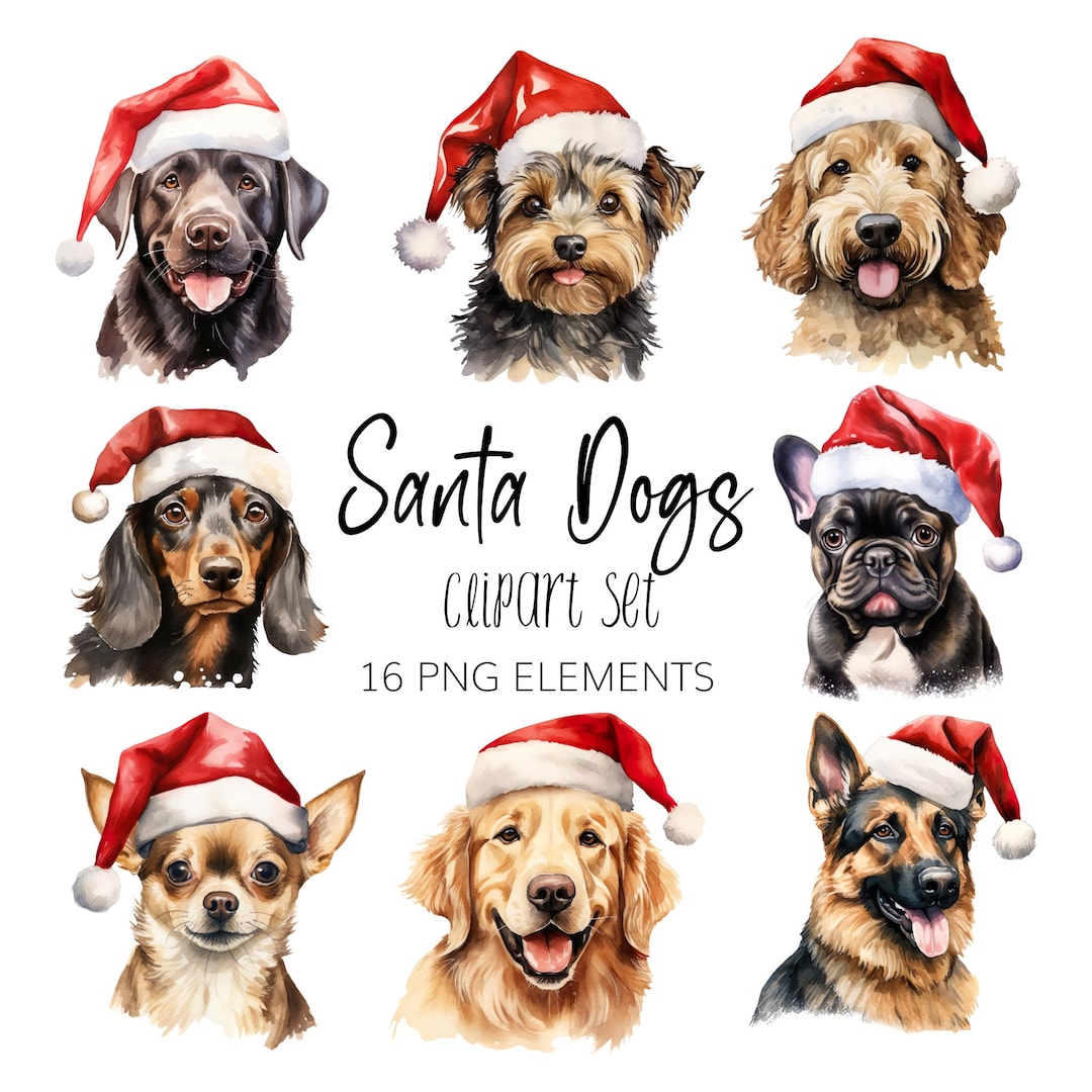Santa Dogs Clipart Set - Christmas - PNG - Instant Download - Etsy