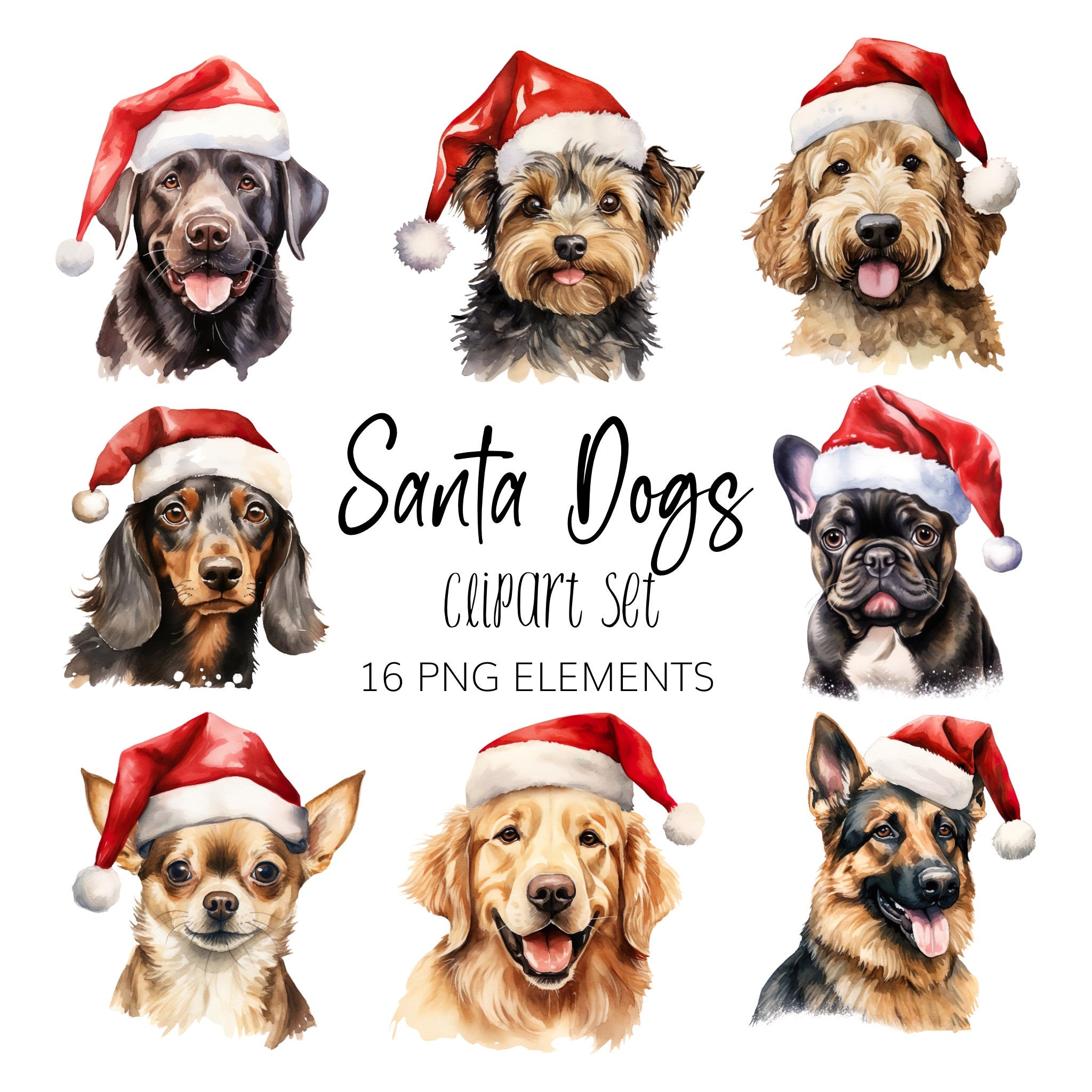 Santa Dogs Clipart Set Christmas PNG Instant Download - Etsy