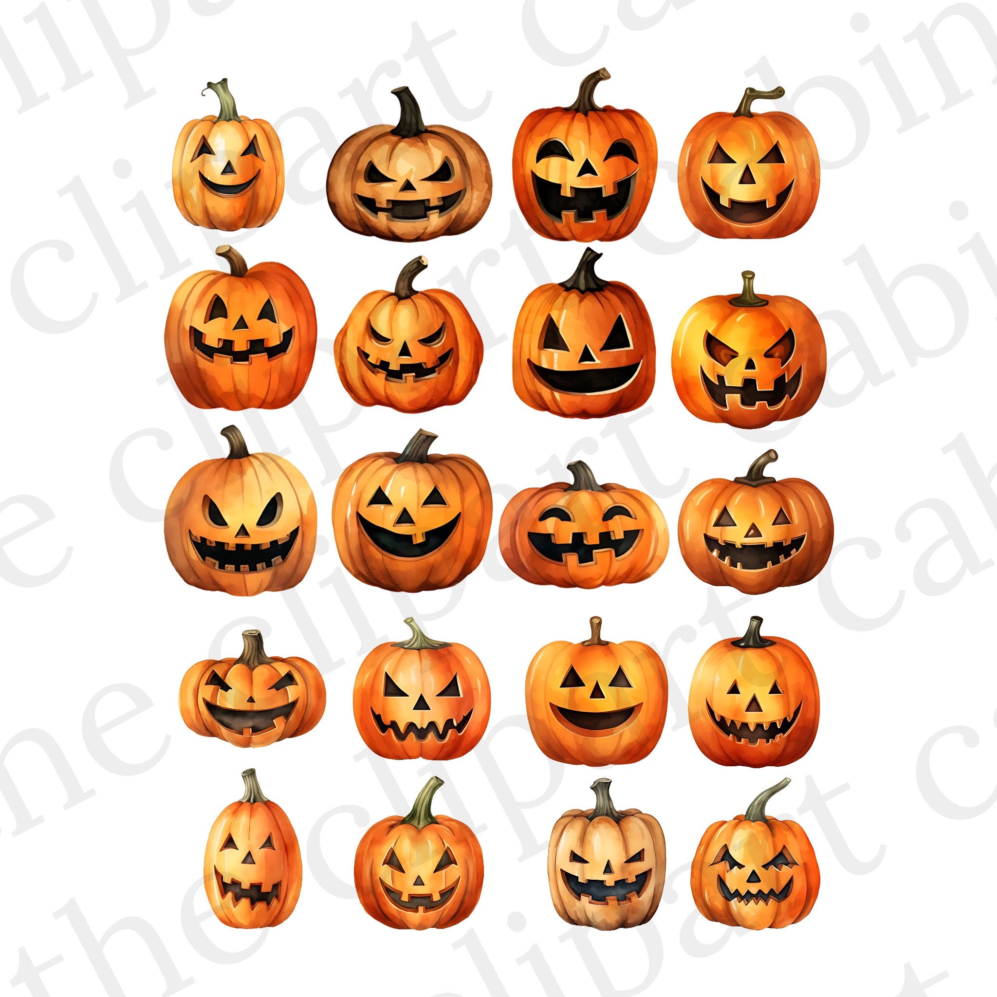 Watercolor Jack-o-lantern Clipart Set PNG Instant Download - Etsy