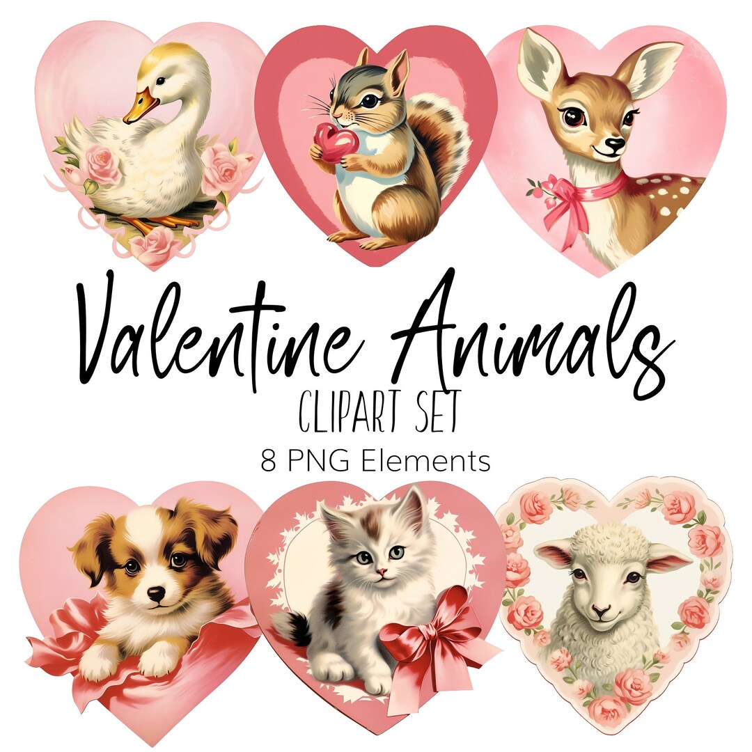 Valentines Animals Clipart PNG Instant Download - Etsy