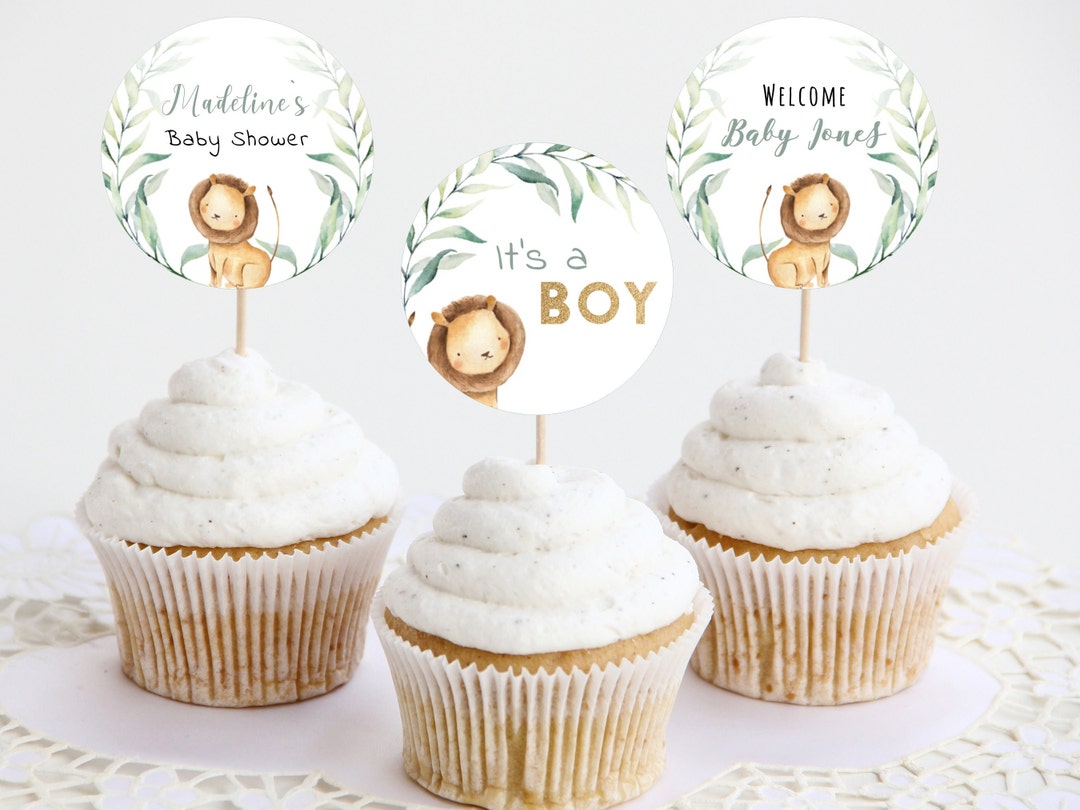 Lion Baby Shower Cupcake Toppers, Gender Neutral Lion Baby Shower ...
