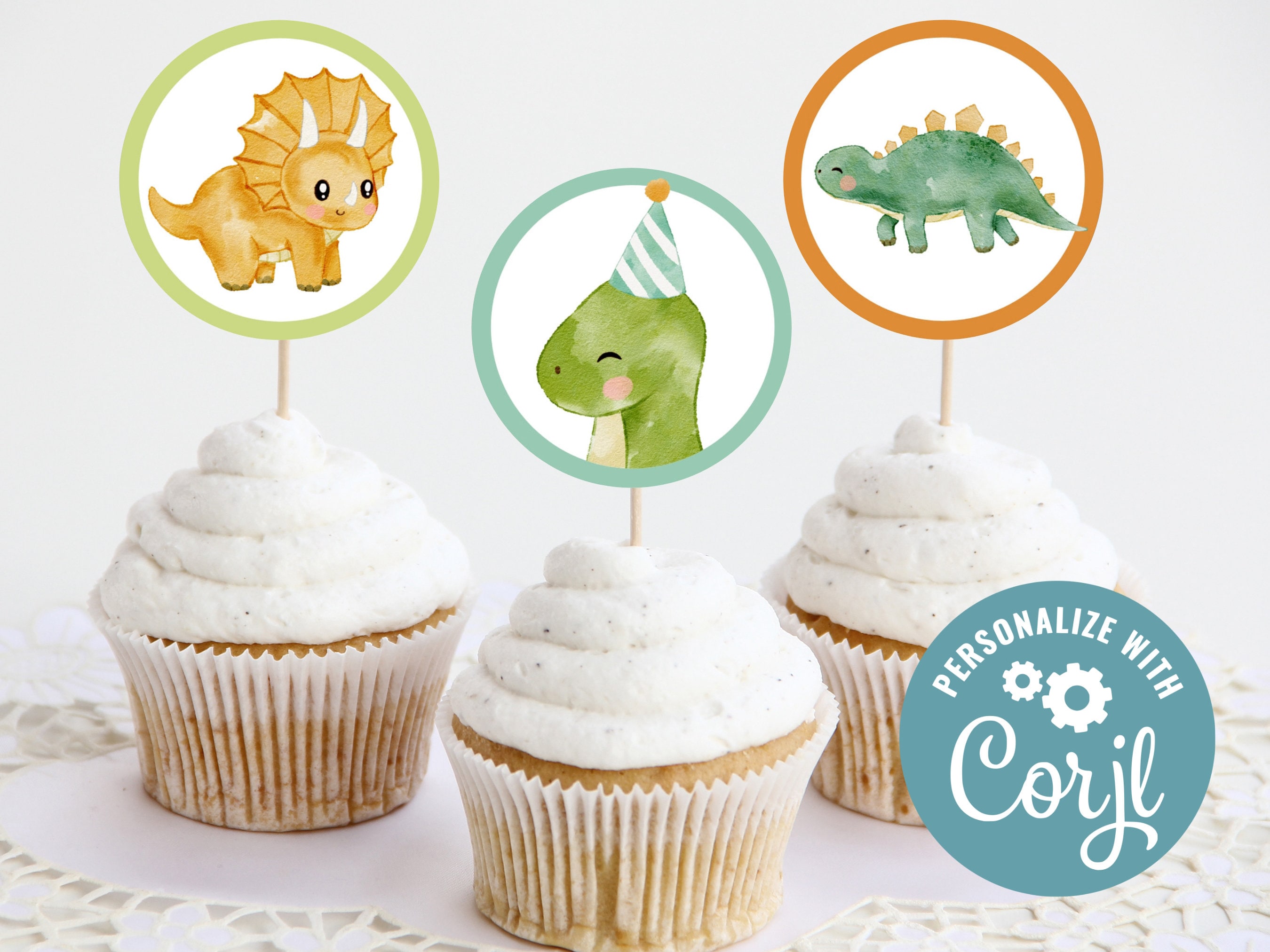 Dinosaur Birthday Party Cupcake Toppers First Birthday Party - Etsy