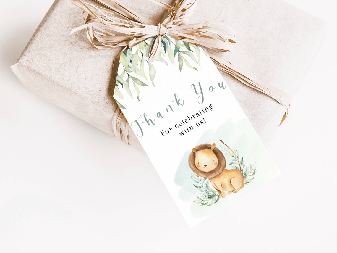 Lion Thank You Tags, Lion Favor Gift Tags, Greenery Thank You Tags ...