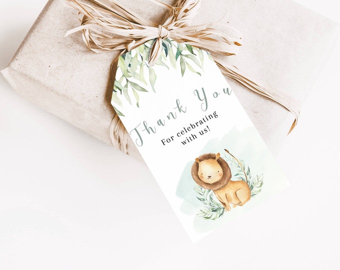 Printable Lion Favor Tag Template - Watercolor Lion Prince Safari ...