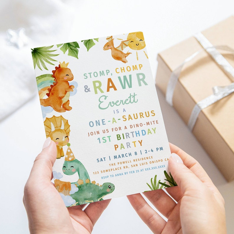 Dinosaur 1st Birthday Invitation, Photo Party Invite (editable Digital ...