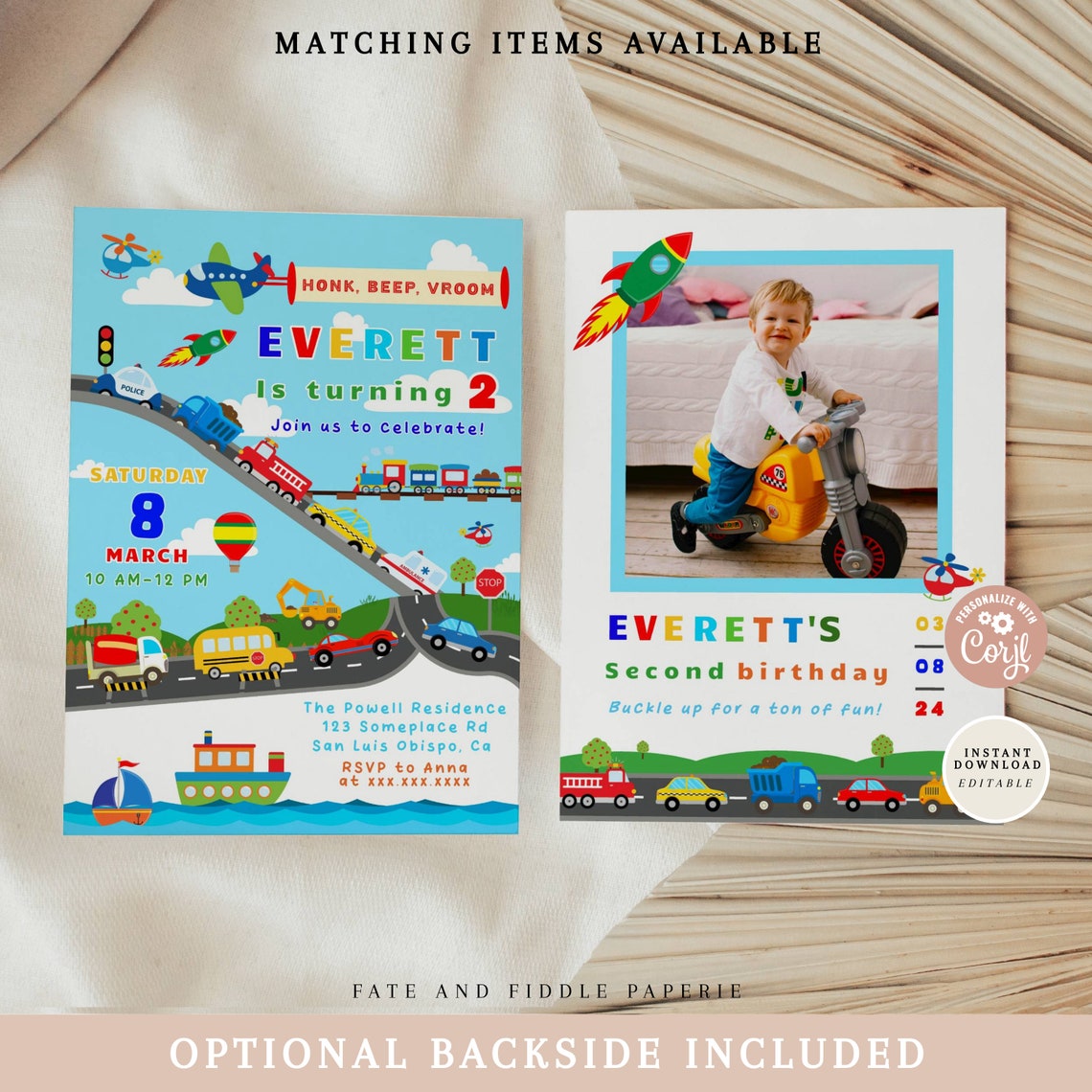 Transportation Birthday Party Invitation, Editable Template - Etsy