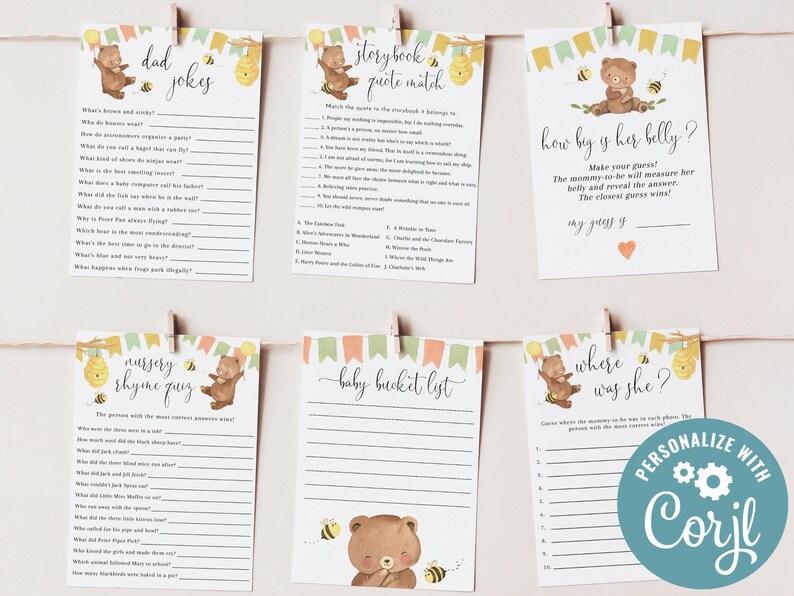 30 Editable Teddy Bear Baby Shower Games, Baby Shower Games Bundle ...