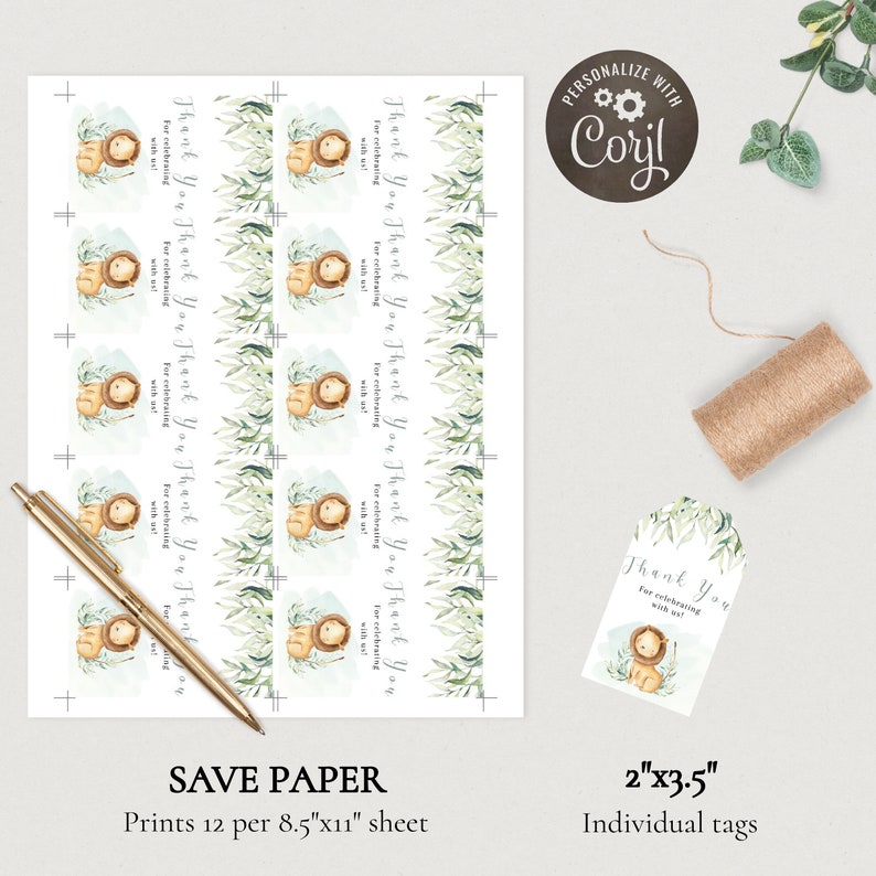 Lion Thank You Tags, Lion Favor Gift Tags, Greenery Thank You Tags ...