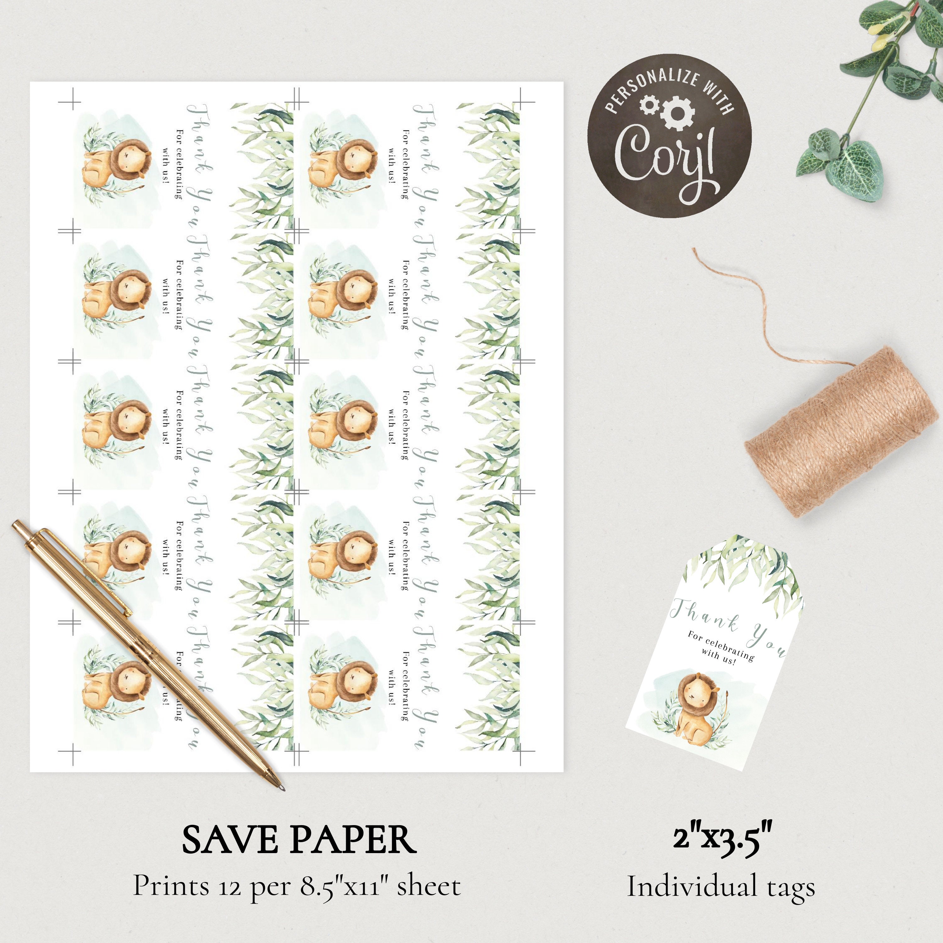 Lion Thank You Tags Lion Favor Gift Tags Greenery Thank You - Etsy