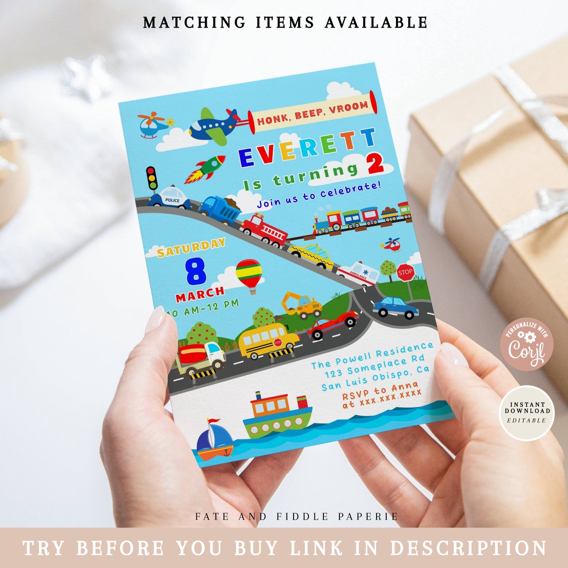 Transportation Birthday Party Invitation, Editable Template - Etsy