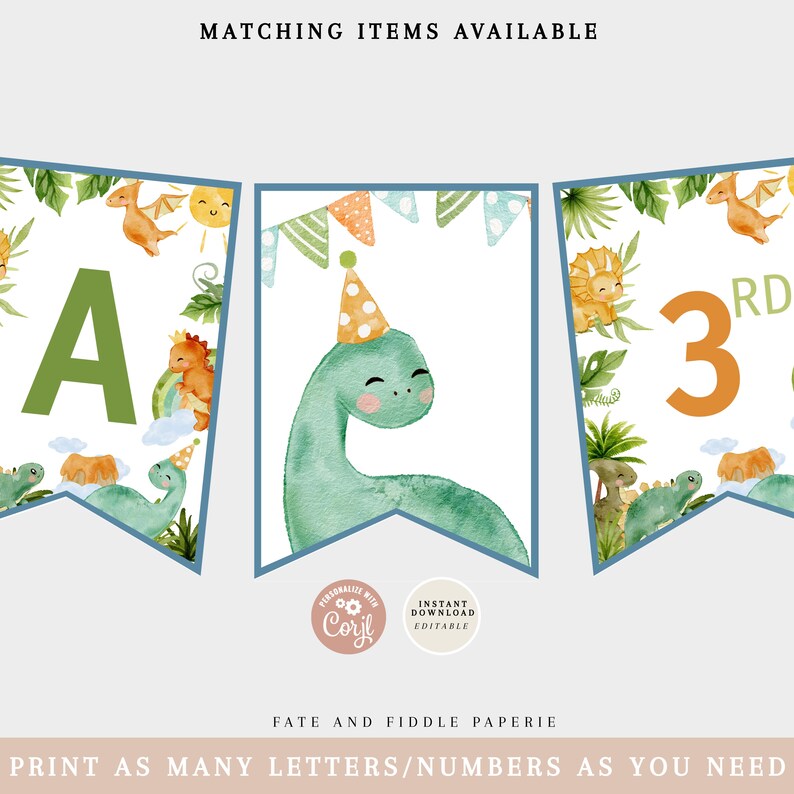 Editable Dinosaur Birthday Flag Banner, Dinosaur Birthday Flag Banner ...