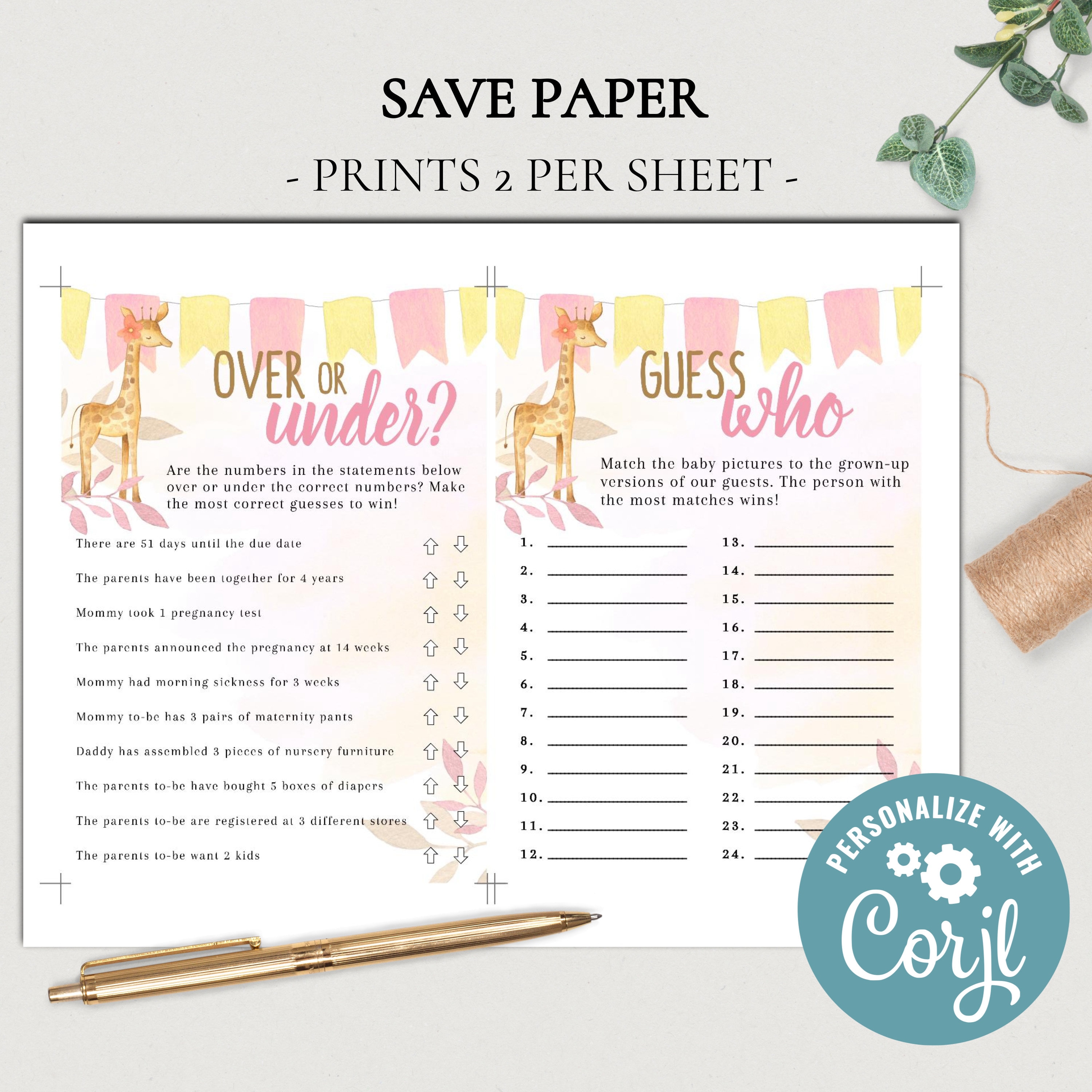 Giraffe Baby Shower Game Bundle, Printable Instant Download - Etsy