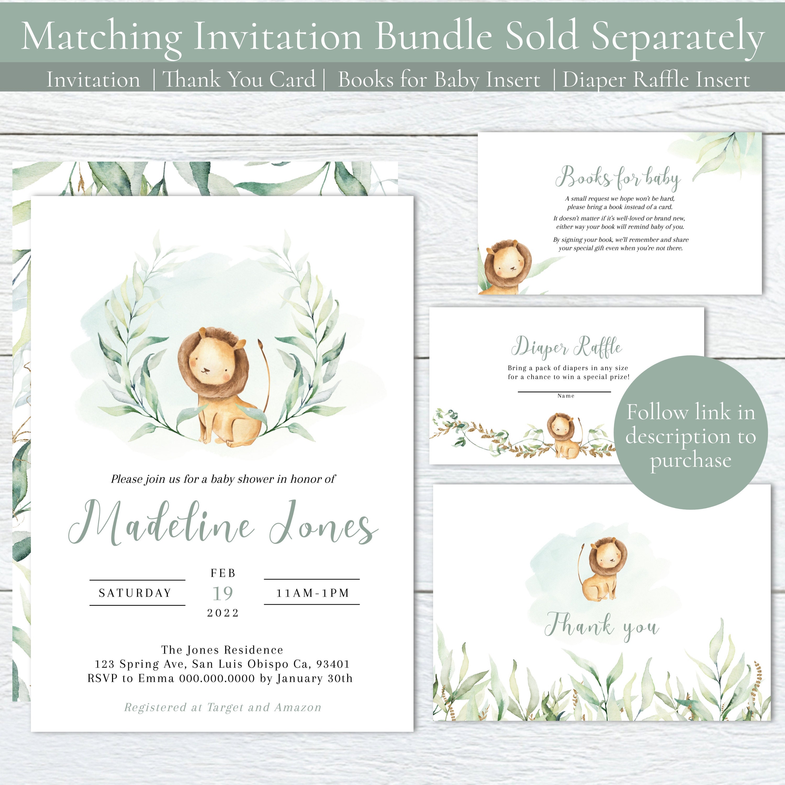 Lion Thank You Tags, Lion Favor Gift Tags, Greenery Thank You Tags ...