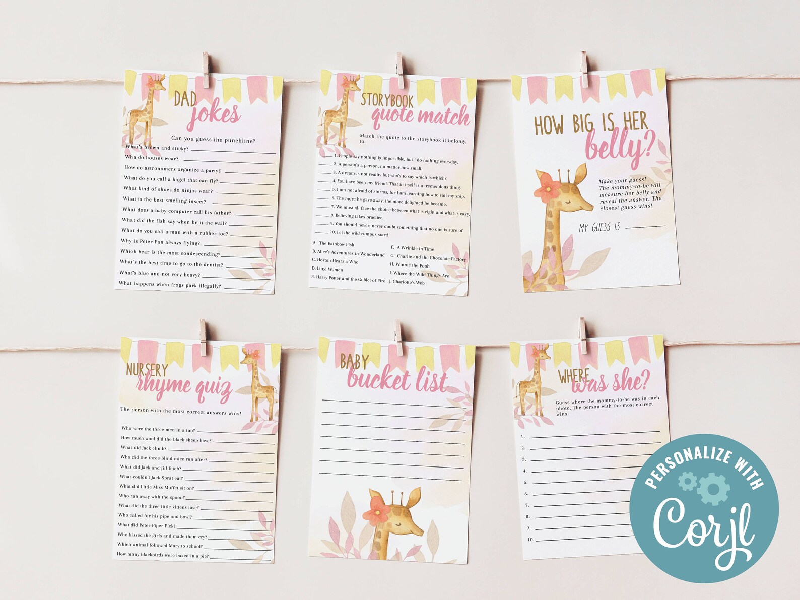 Giraffe Baby Shower Game Bundle, Printable Instant Download - Etsy