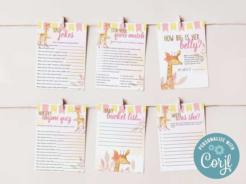 Giraffe Baby Shower Game Bundle, Printable Instant Download - Etsy