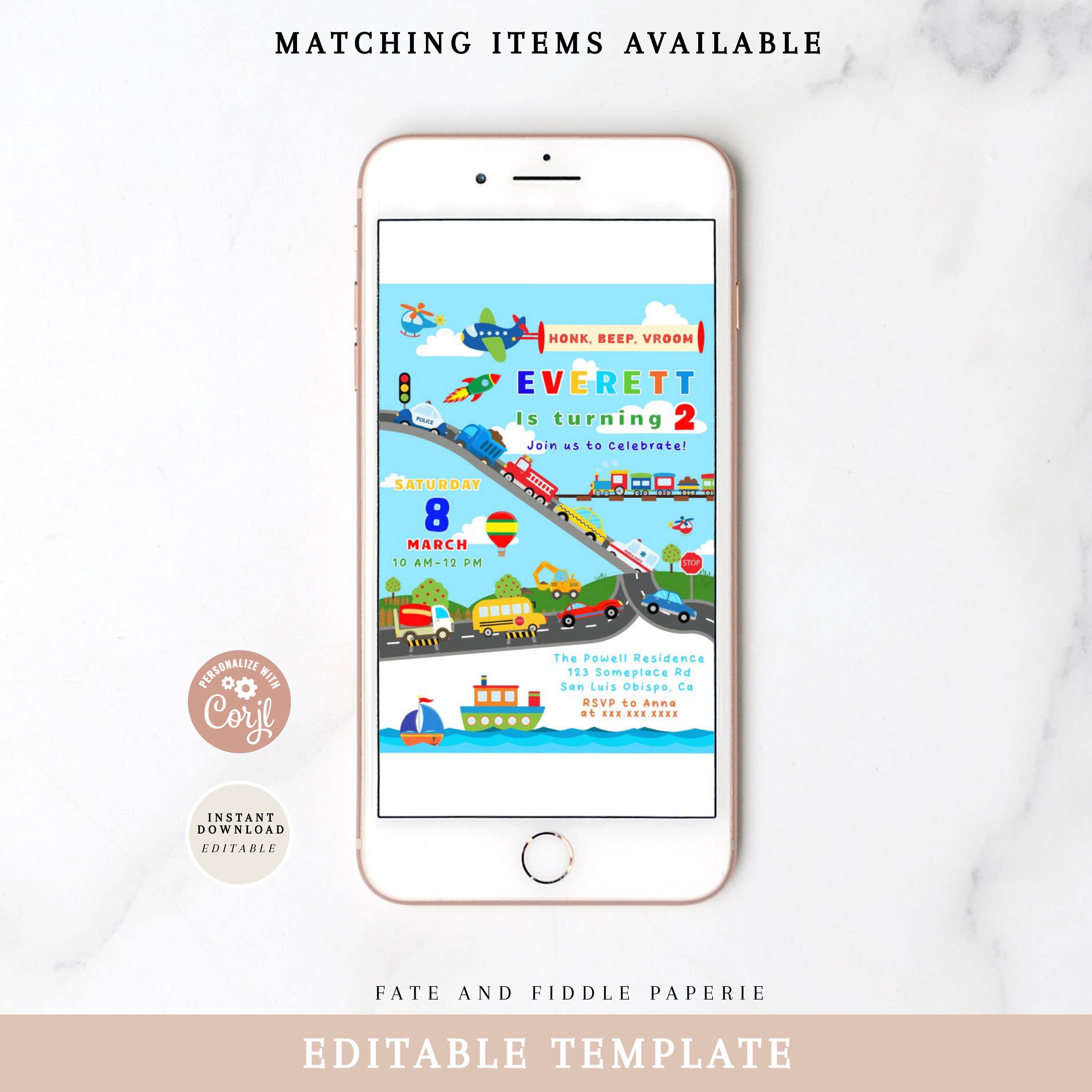 Transportation Birthday Party Invitation, Editable Template - Etsy