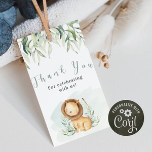 Lion Thank You Tags, Lion Favor Gift Tags, Greenery Thank You Tags ...