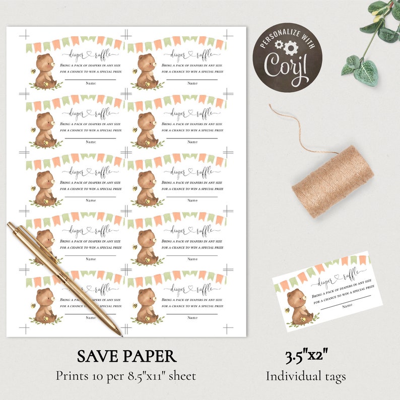Teddy Bear Diaper Raffle Ticket, Diaper Raffle Baby Shower Game, We Can ...