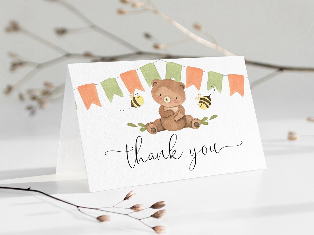 Teddy Bear Thank You Card, Baby Shower Thank You Card, Birthday Thank ...
