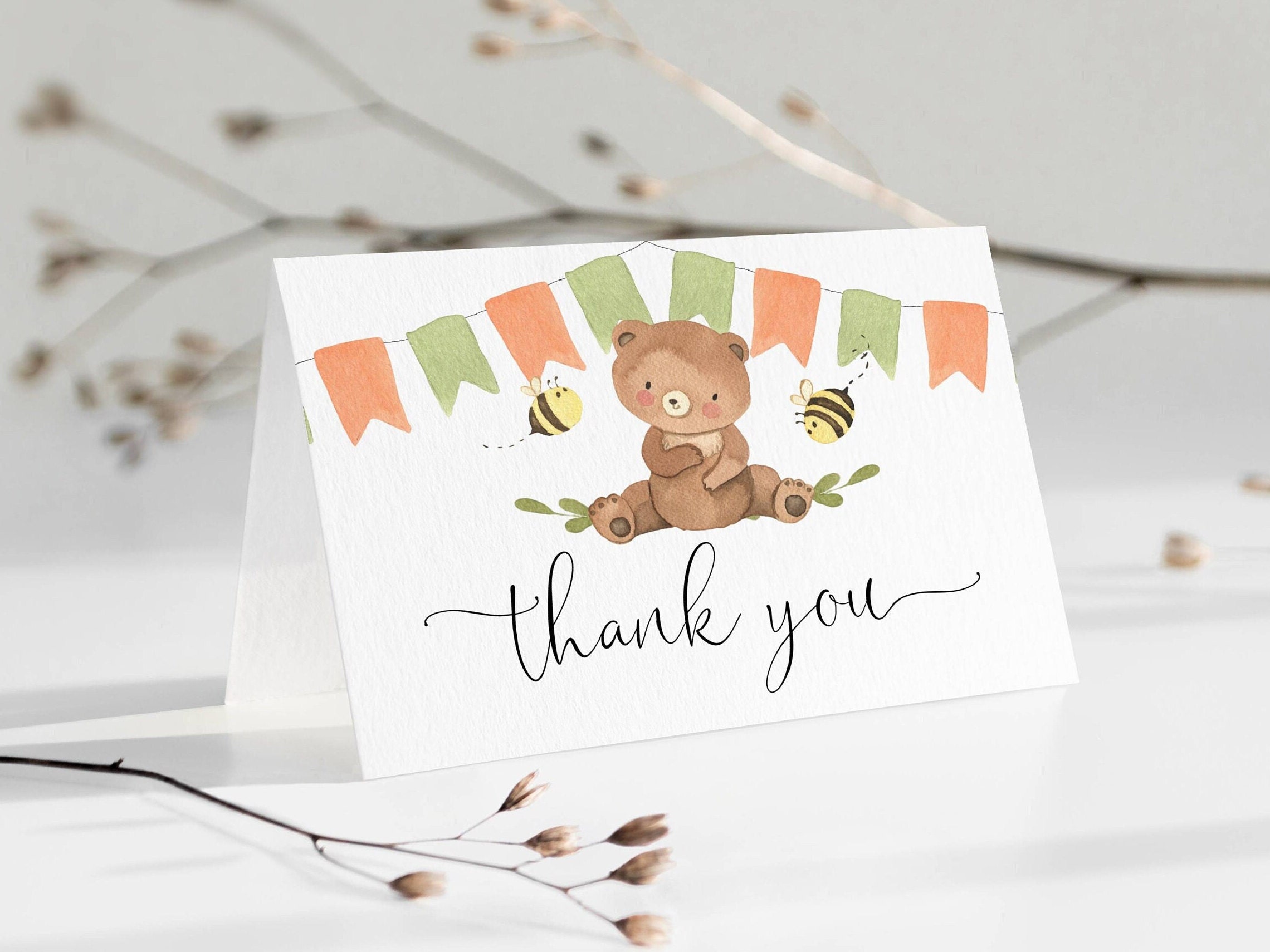 Teddy Bear Thank You Card, Baby Shower, Birthday (instant Download) - Etsy