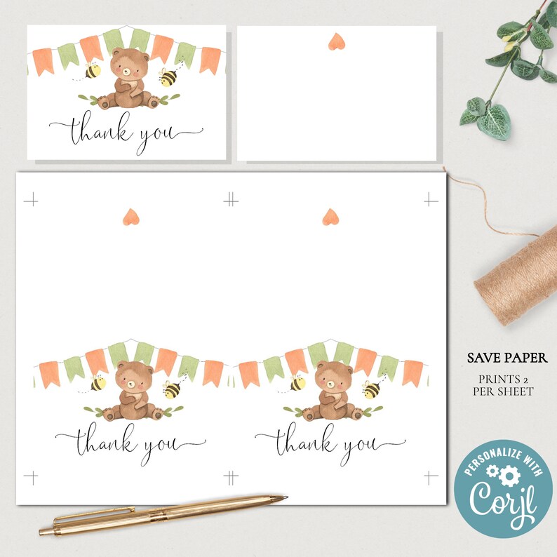 Teddy Bear Thank You Card, Baby Shower Thank You Card, Birthday Thank ...