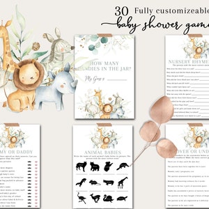 30 Editable Safari Baby Shower Games, Jungle Baby Shower Games Bundle ...