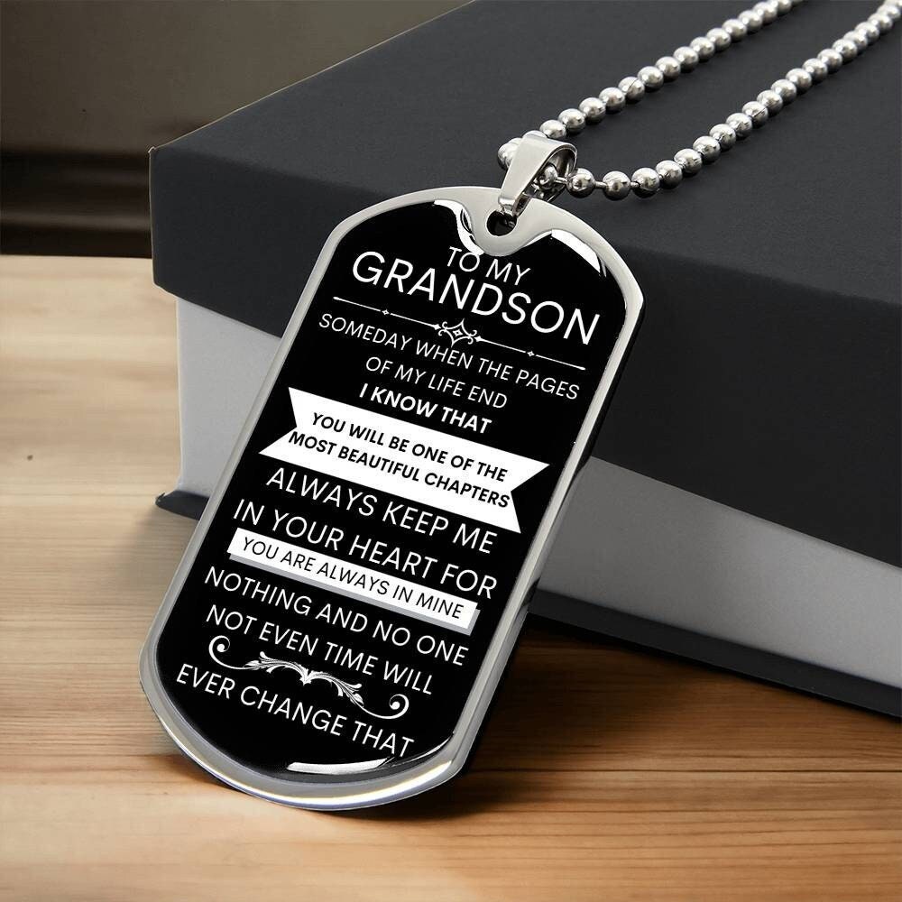 Personalized Grandson Dog Tag Necklace With Sentimental Quote ...